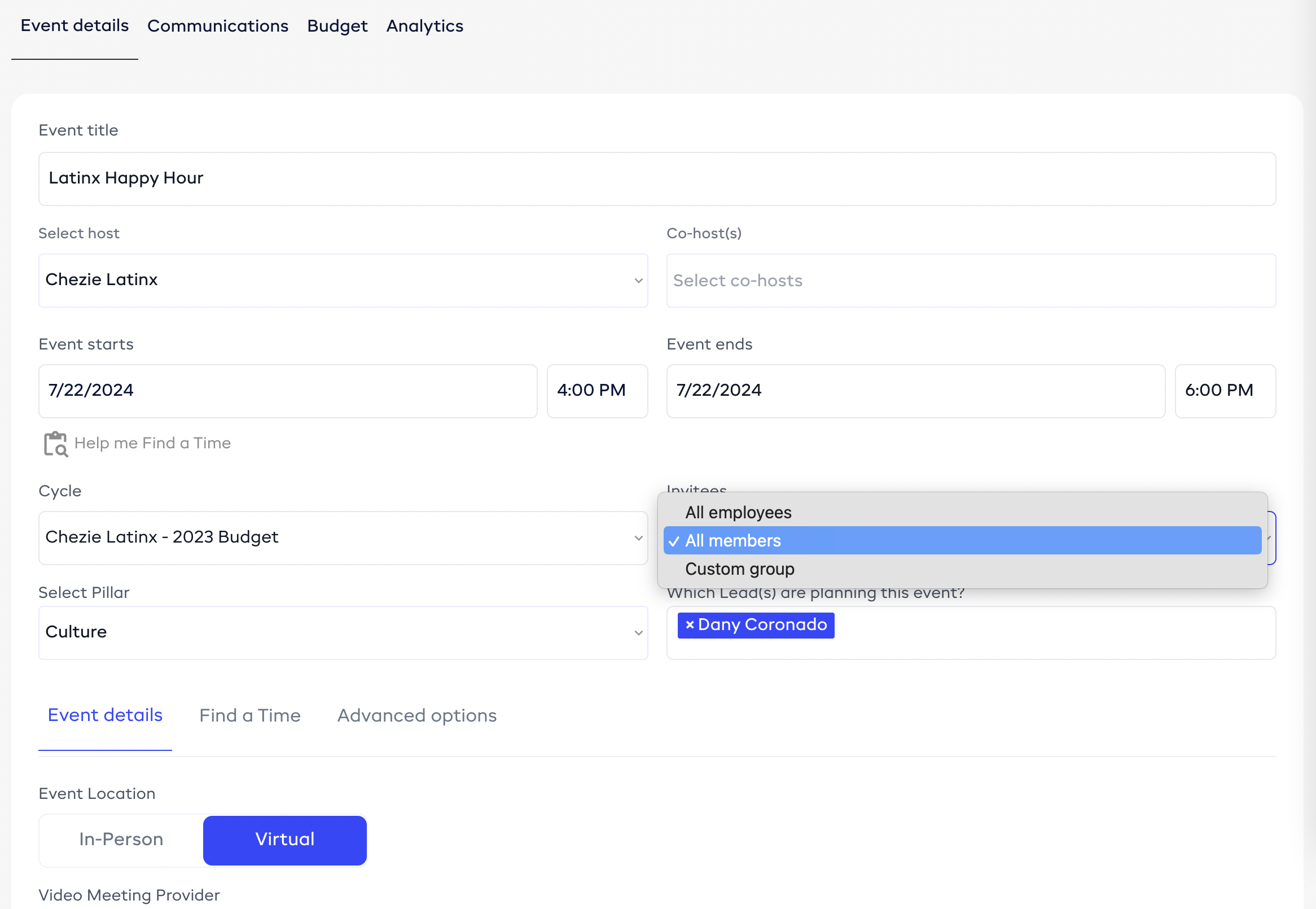 Event invitee options, explained - Chezie