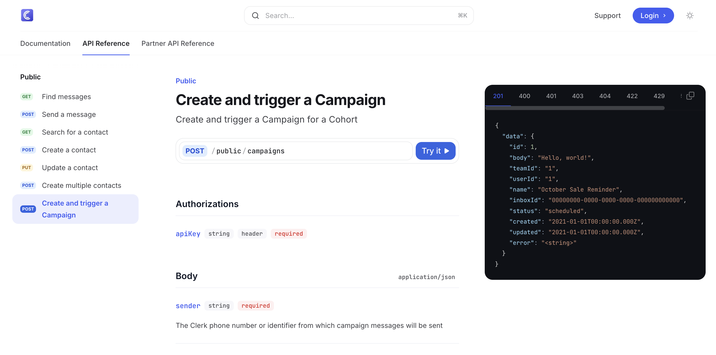 API Reference Docs for Creating Campaigns